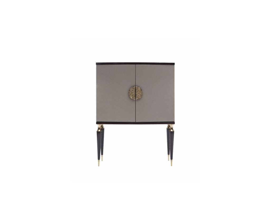 Venedik Gray Bar Cabinet with Gold Accents - Mandiinteriors